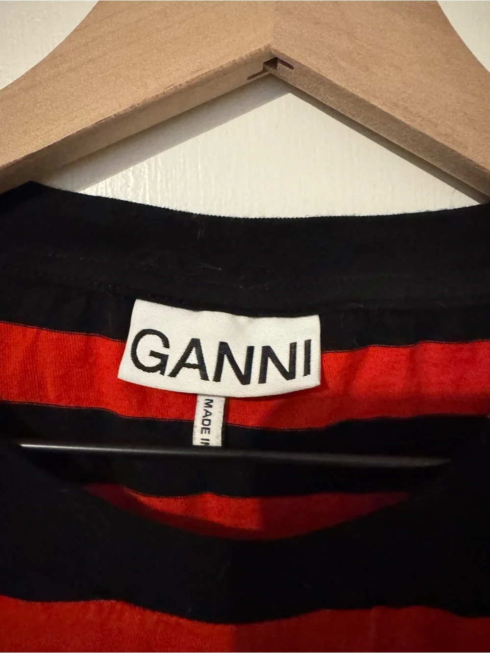 Ganni | Tops | Ganni Black And Red Striped Tee | Poshmark